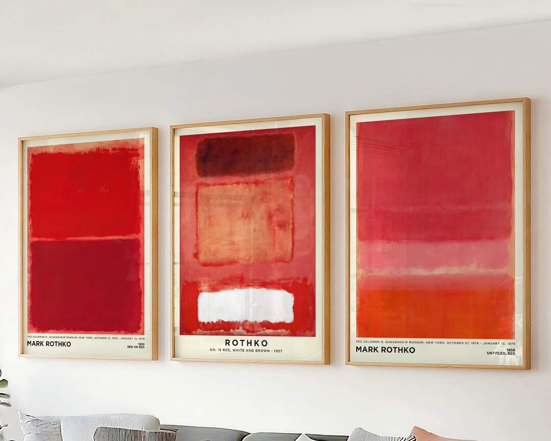 Set of 3 Wall Art Mark Rothko Prints - Red Pink Large Abstract Painting ...