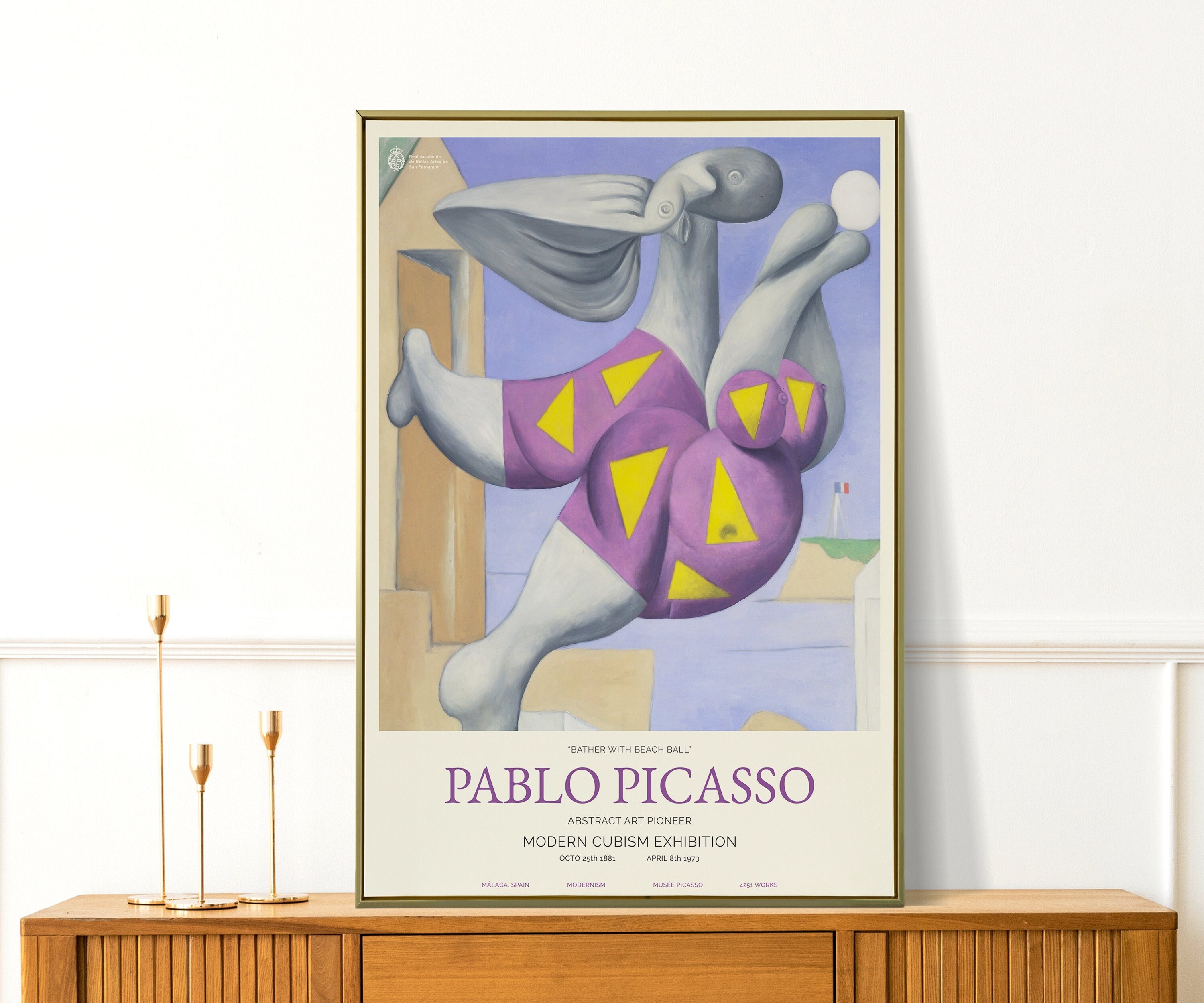 Pablo Picasso Print Bather With Beach Ball Wall Art Modern Purple Famous Painting for Living ...