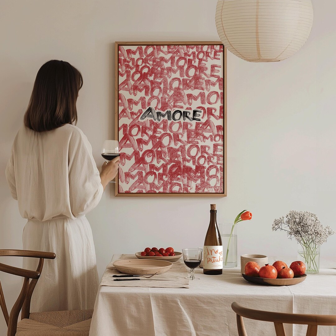 Amore Print - French Love Retro Red Wall Art - Vintage Girly Decor ...