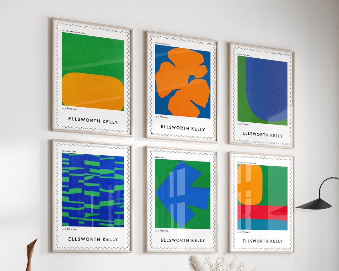 Set of 6 Wall Art Ellsworth Kelly Print - Blue Green Large Abstract ...