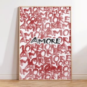 Amore Print - French Love Retro Red Wall Art - Vintage Girly Decor ...