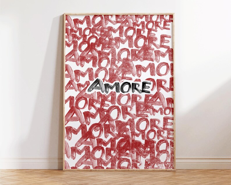 Amore Print - French Love Retro Red Wall Art - Vintage Girly Decor ...