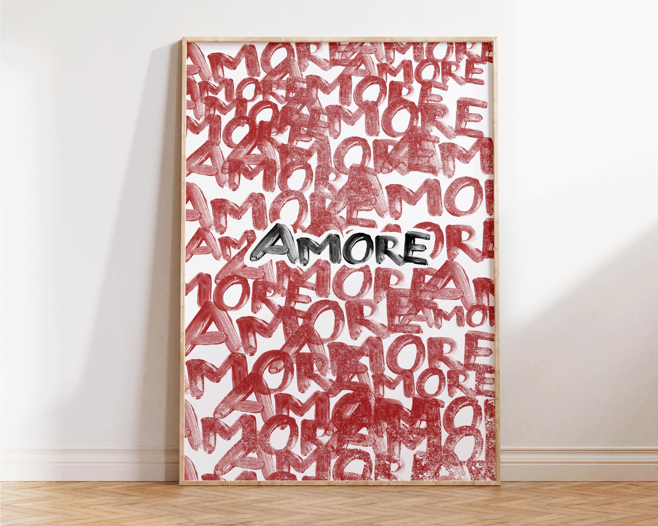 Amore Print - French Love Retro Red Wall Art - Vintage Girly Decor ...