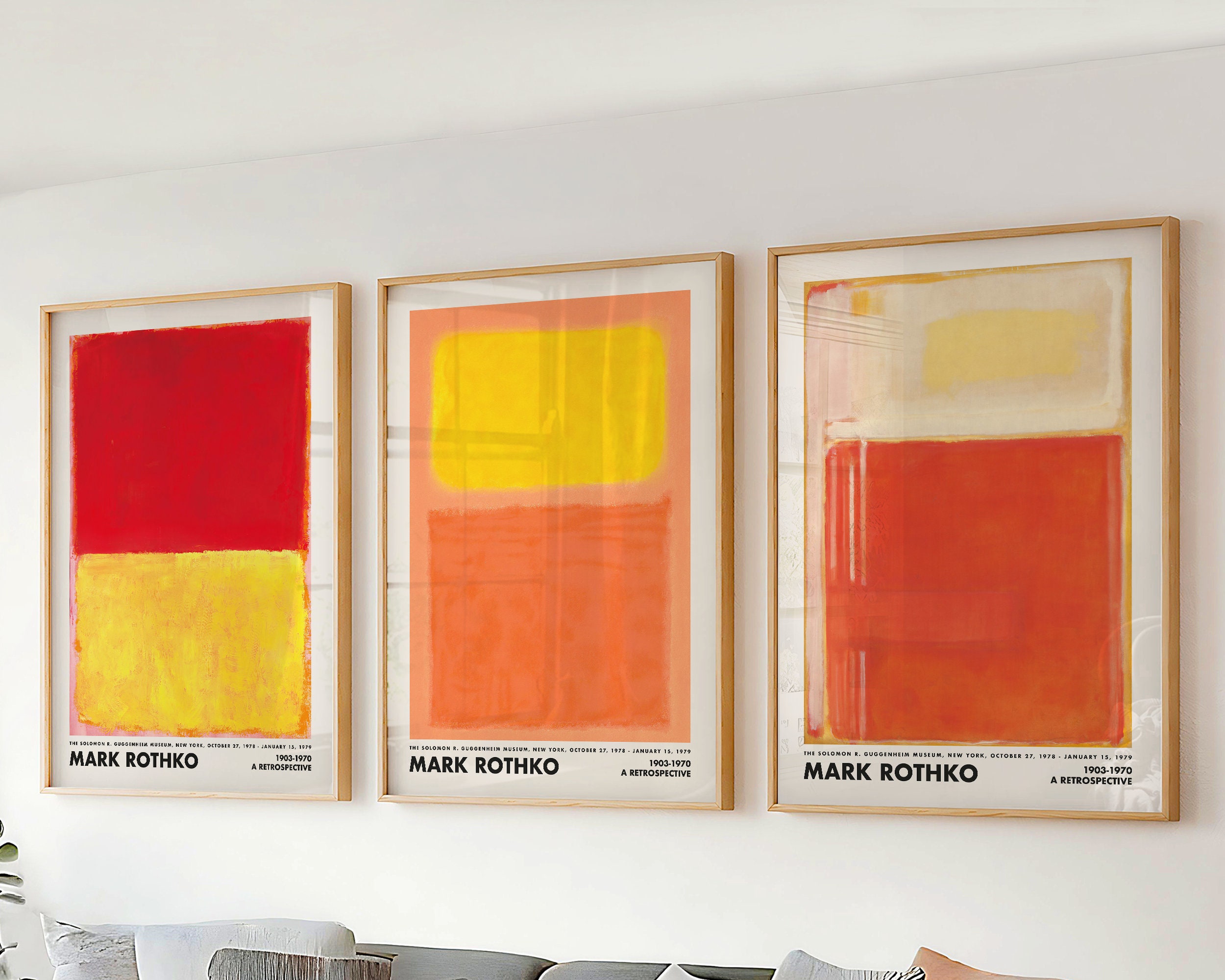 Set of 3 Wall Art Mark Rothko Prints - Yellow Orange Large Abstract ...
