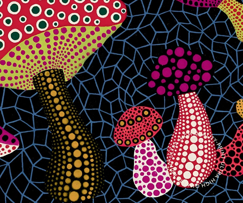 Yayoi Kusama Print Pink Mushrooms Poster Modern Colorful Wall Art ...
