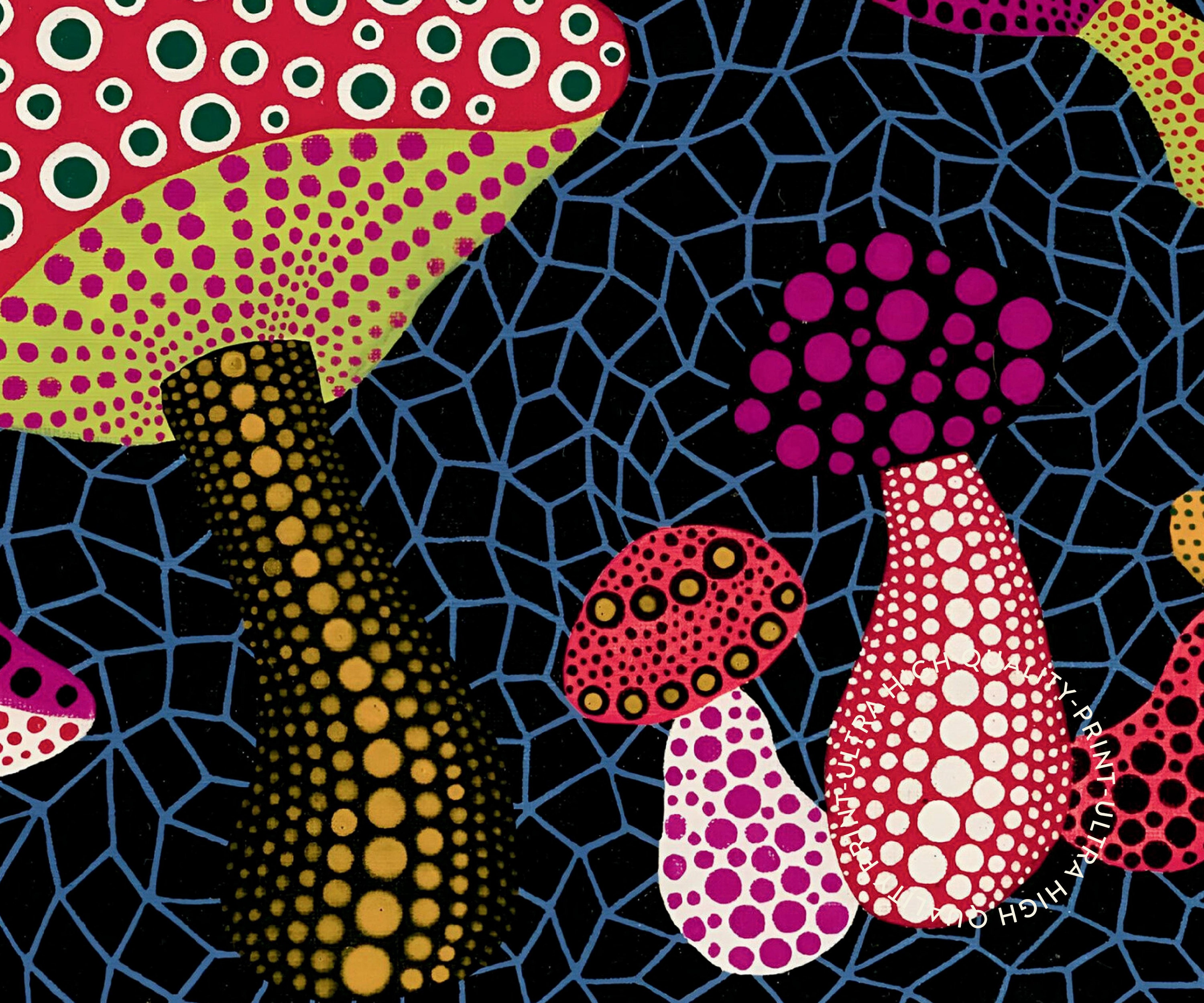 Yayoi Kusama Print Pink Mushrooms Poster Modern Colorful Wall Art ...