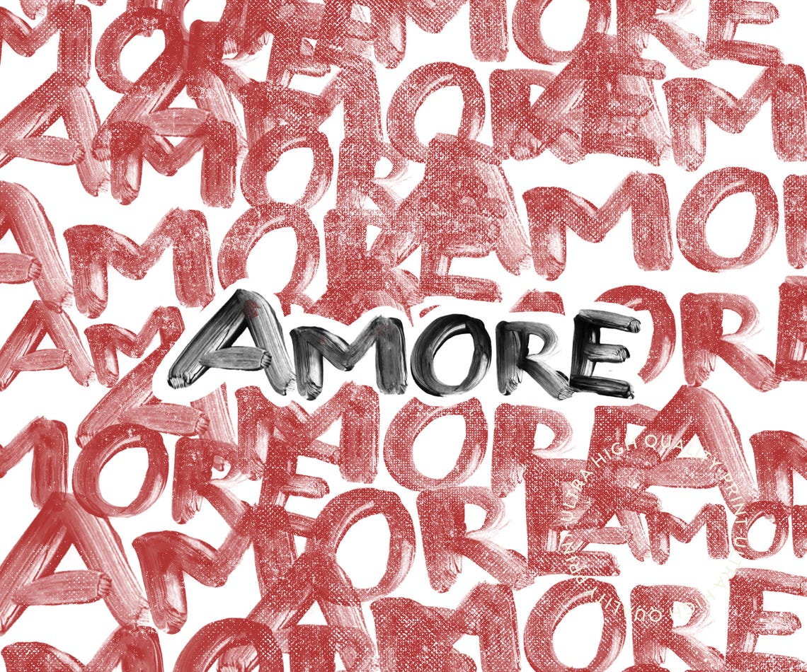 Amore Print - French Love Retro Red Wall Art - Vintage Girly Decor ...