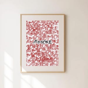 Amore Print - French Love Retro Red Wall Art - Vintage Girly Decor ...