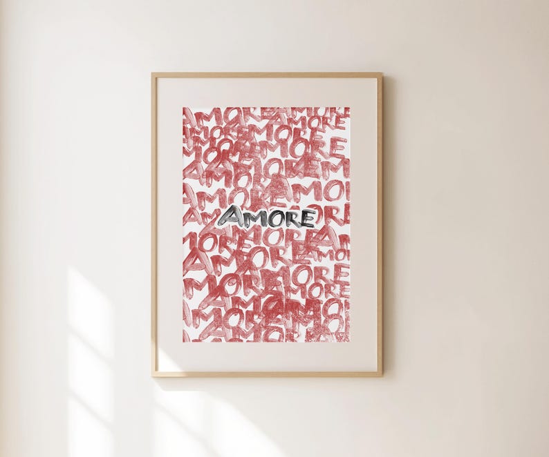 Amore Print - French Love Retro Red Wall Art - Vintage Girly Decor ...