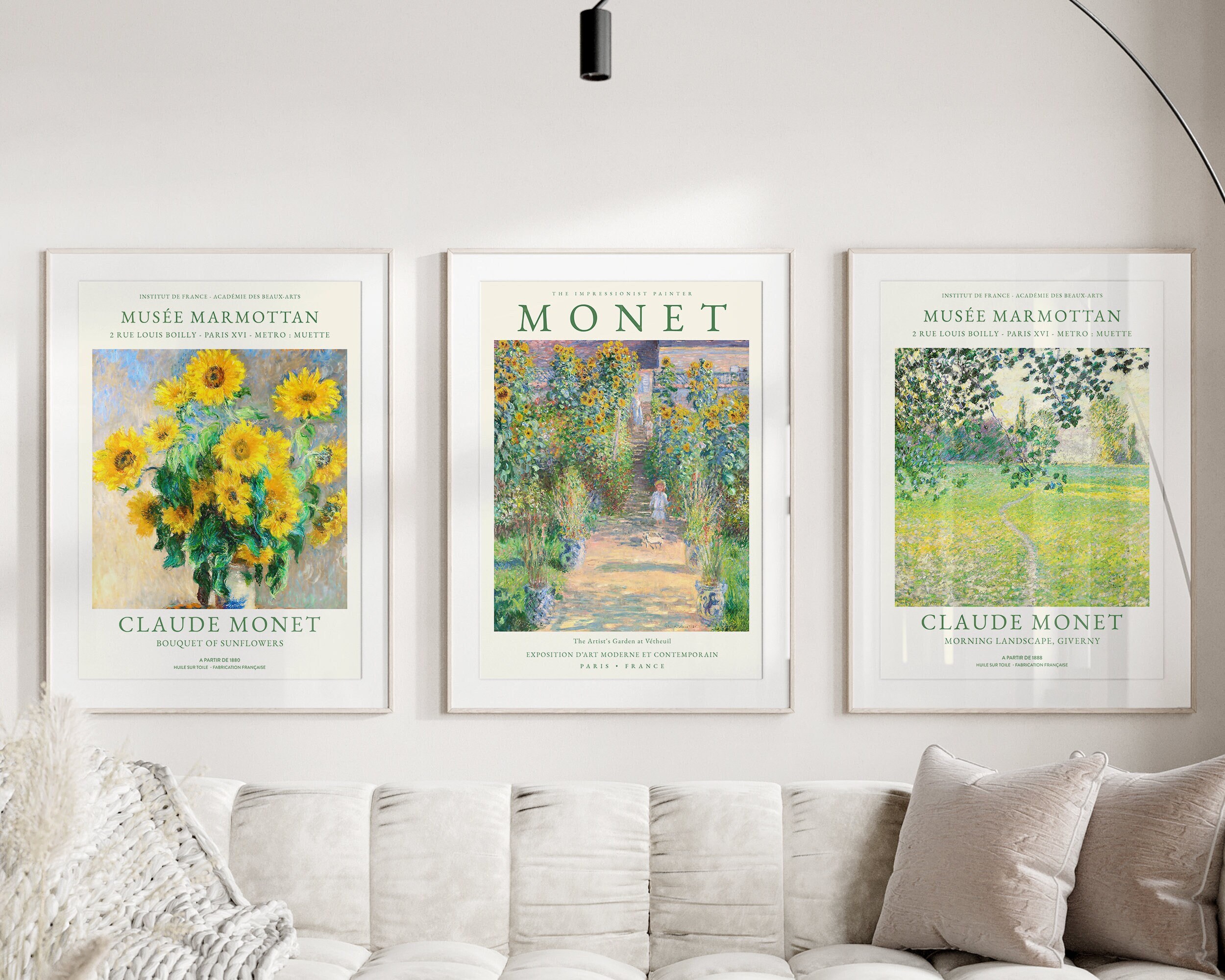 Set of 3 Wall Art Claude Monet Print - Vintage Sunflowers Painting ...
