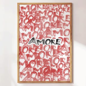 Amore Print - French Love Retro Red Wall Art - Vintage Girly Decor ...