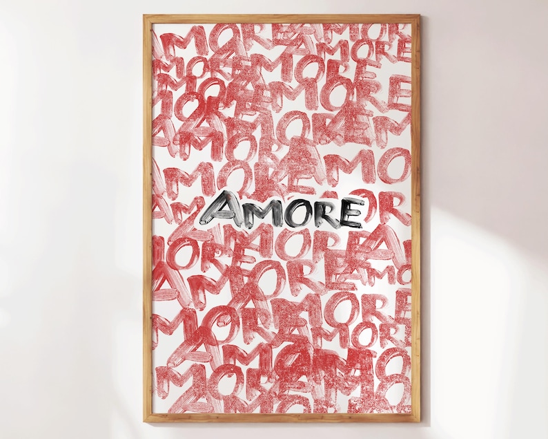 Amore Print - French Love Retro Red Wall Art - Vintage Girly Decor ...