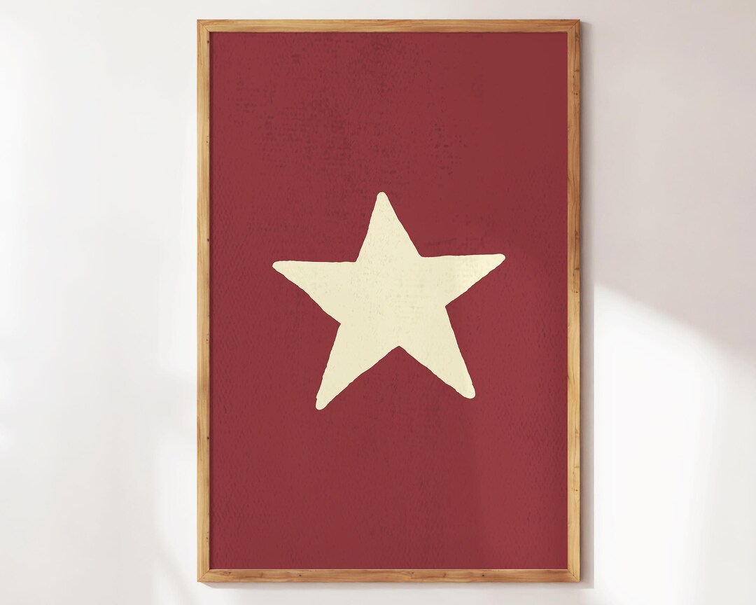 Retro Hand Drawn Star Wall Art, Maroon Wall Art, Red Wall Art, Stars ...