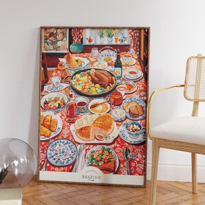 British Food Print Vibrant Food Spread Painting Kitchen Wall Art and ...