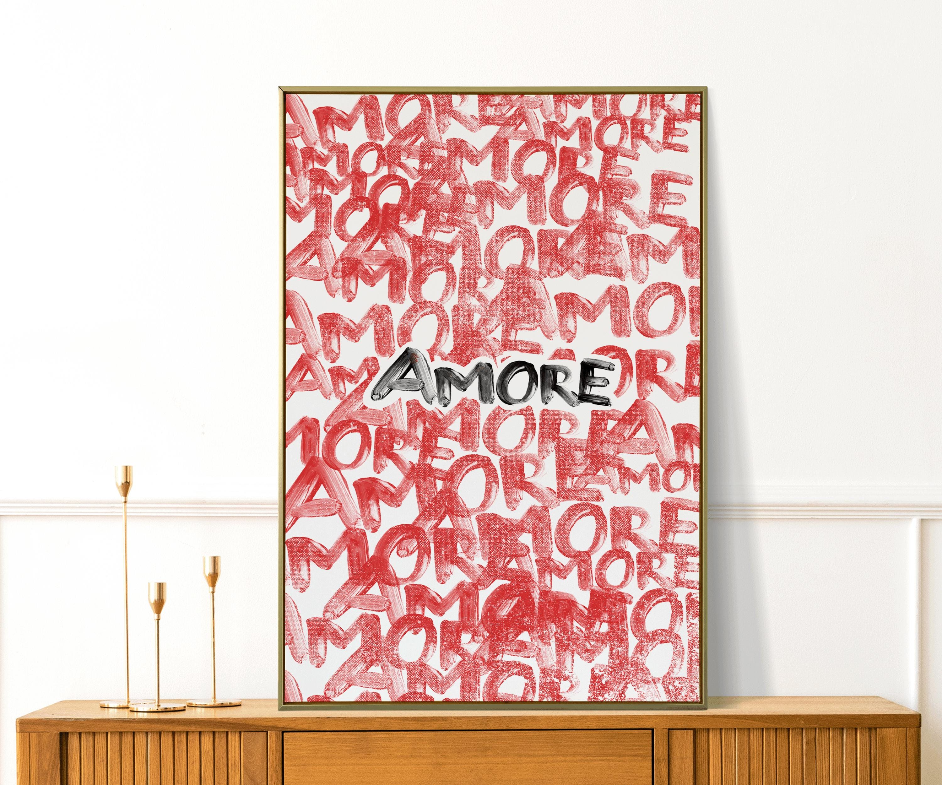 Amore Print - French Love Retro Red Wall Art - Vintage Girly Decor ...