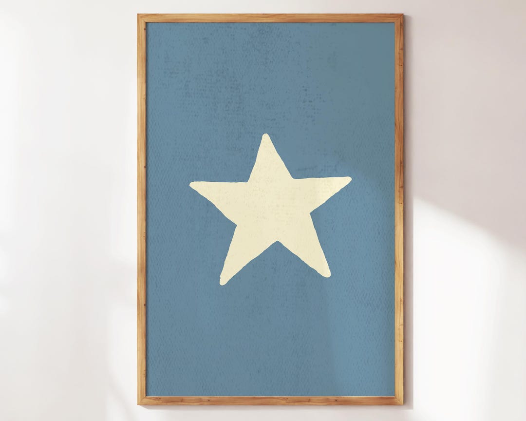 Retro Hand Drawn Star Wall Art, Blue Wall Art, Blue Stars Print ...