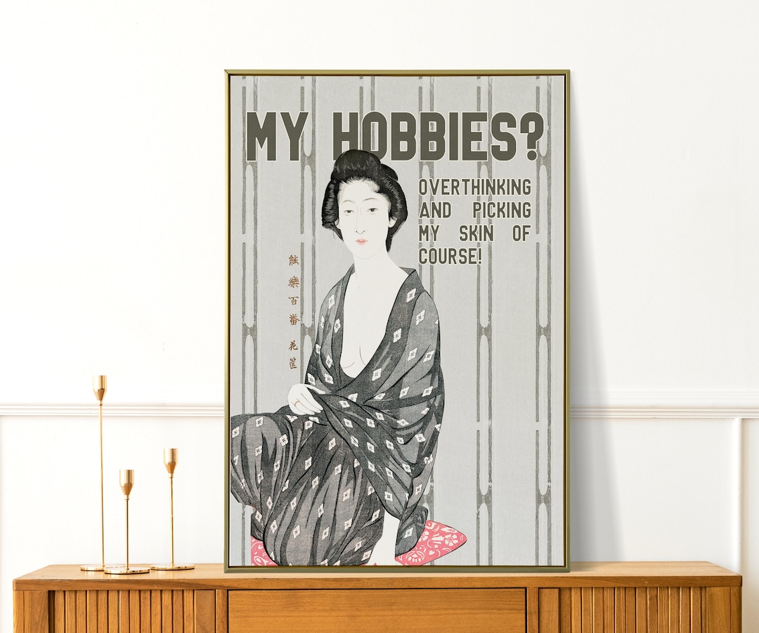 Funny Japanese Print - My Hobbies Poster - Wall Art for Bar Cart ...