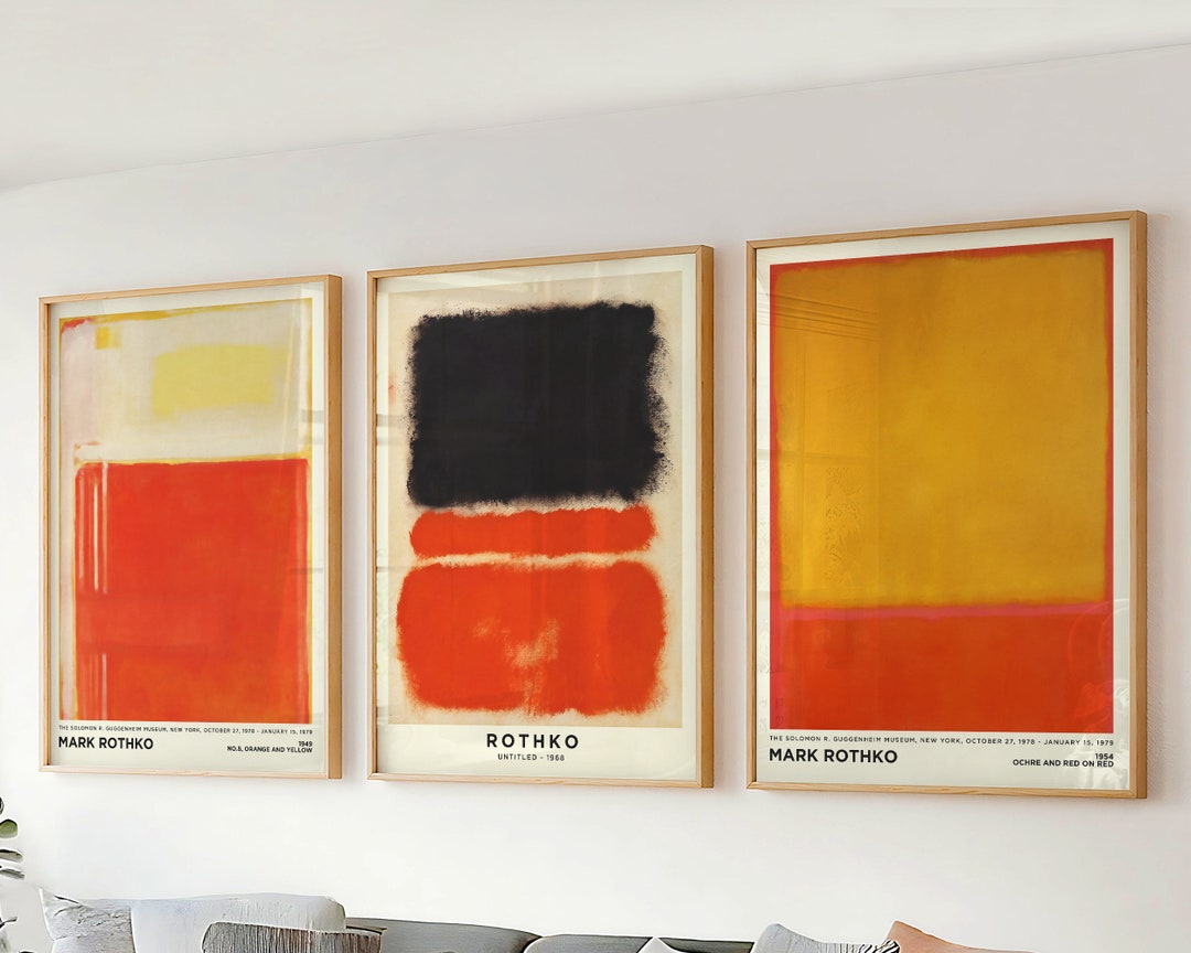 Set of 3 Wall Art Mark Rothko Prints - Black Orange Large Abstract ...