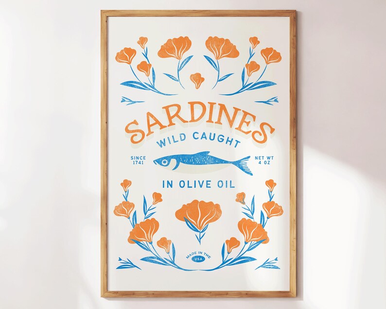 Sardines Print - Vintage Sardine Tin Poster - Retro Fish Wall Art ...
