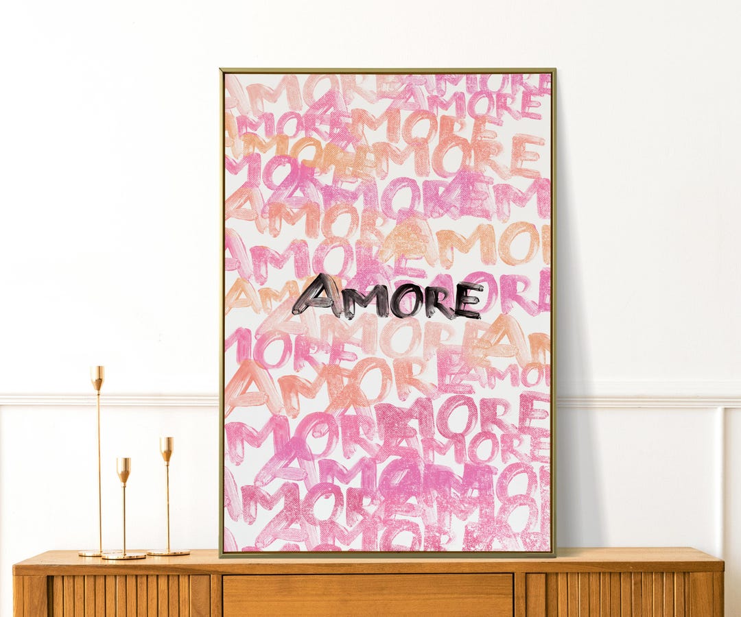 Amore Print - French Love Retro Pink Wall Art - Vintage Girly Decor ...