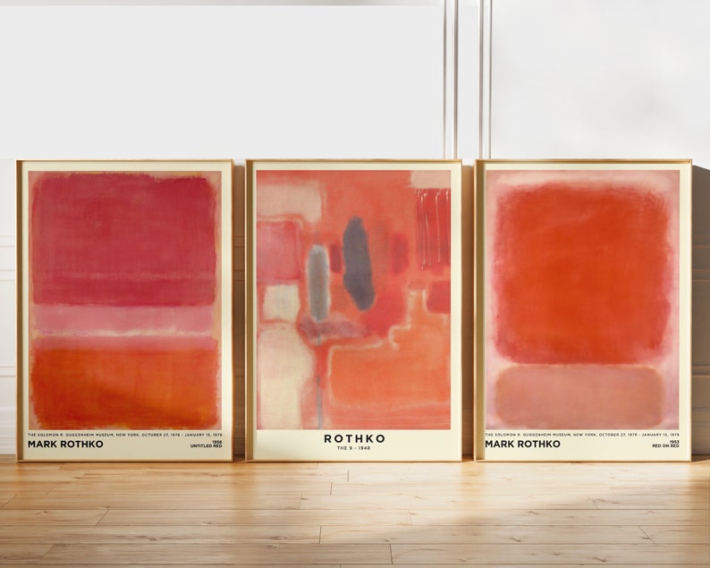 Set of 3 Wall Art Mark Rothko Prints - Pink Pastel Large Abstract ...