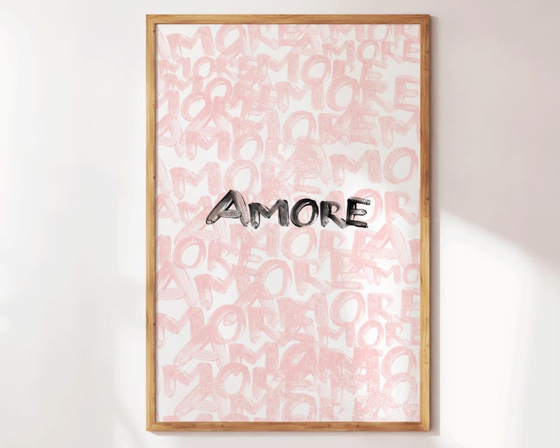 Amore Print - French Love Retro Pink Wall Art - Vintage Girly Decor ...