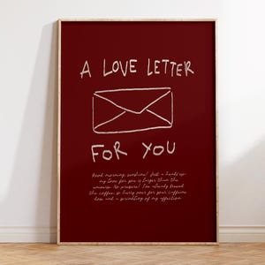 A Love Letter, Self Love Quotes Wall Art, Retro Wall Decor, Red Wall ...