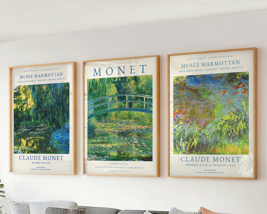 Set of 3 Wall Art Claude Monet Print - Vintage Nature Painting - Garden ...