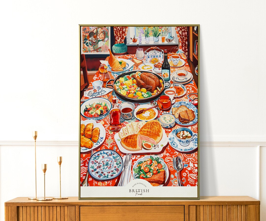 British Food Print Vibrant Food Spread Painting Kitchen Wall Art and ...