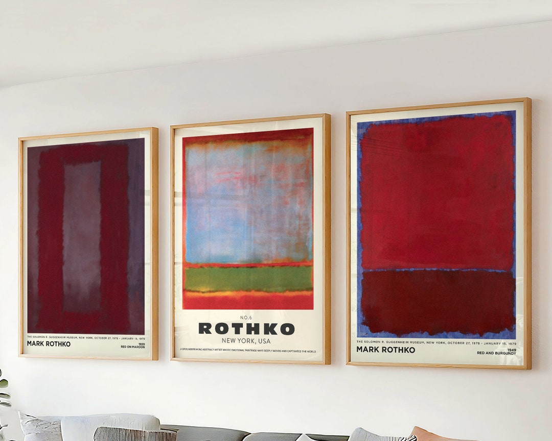 Set of 3 Wall Art Mark Rothko Prints - Red Burgundy Large Abstract ...