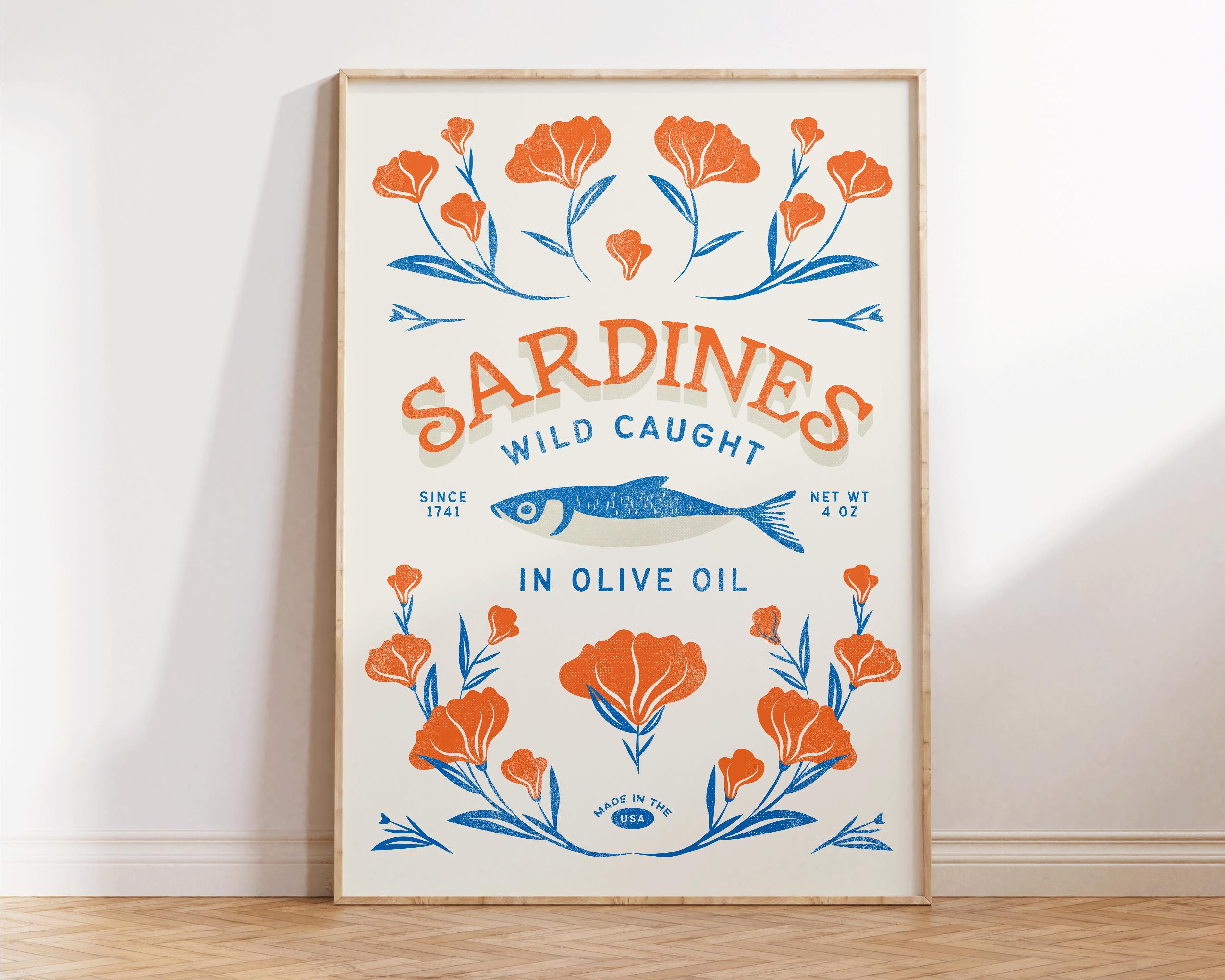 Sardines Print - Vintage Sardine Tin Poster - Retro Fish Wall Art ...