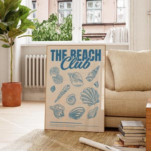 The Beach Club Print - Large Retro Beach Wall Art - Shells Illustration ...