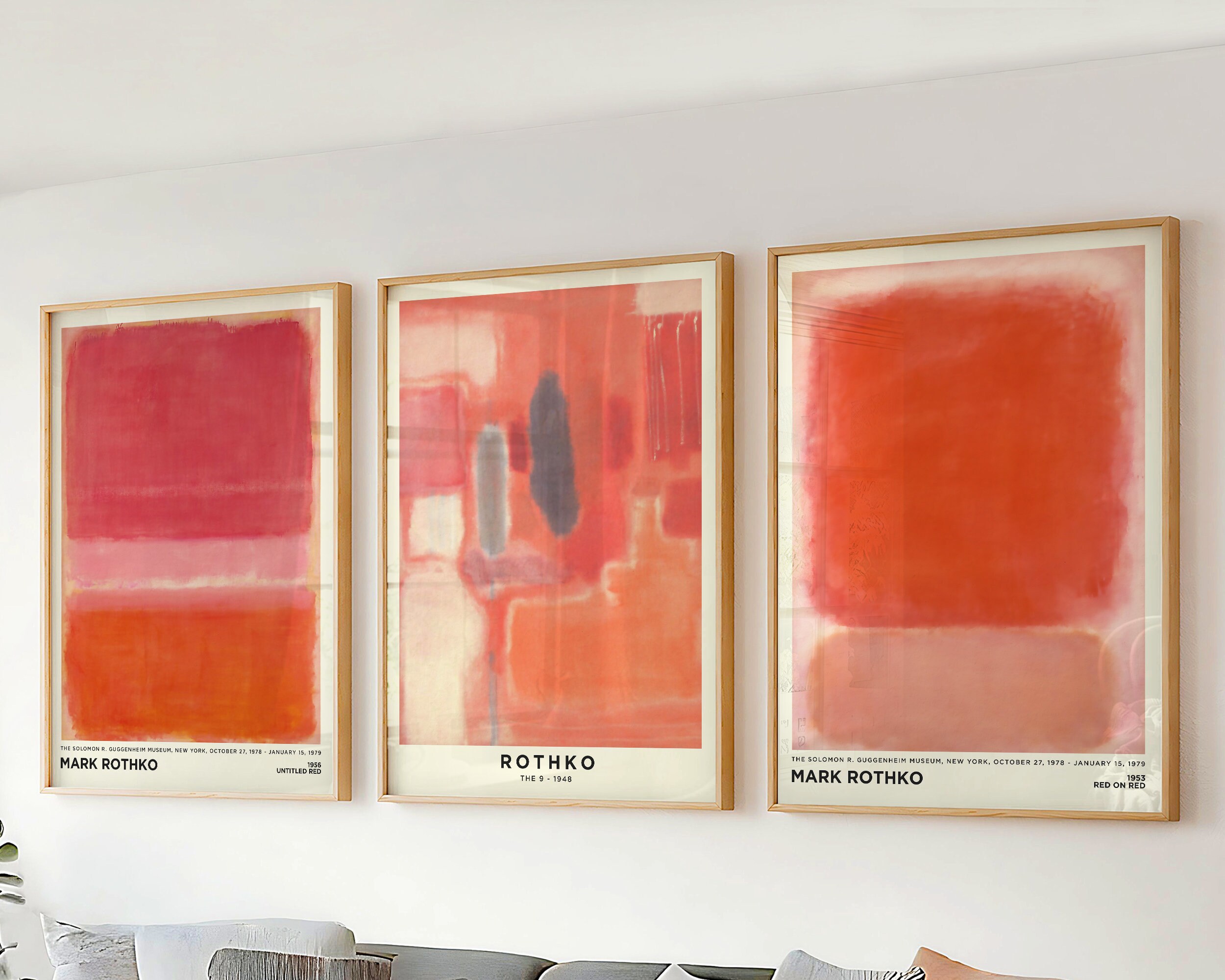 Set of 3 Wall Art Mark Rothko Prints - Pink Pastel Large Abstract ...