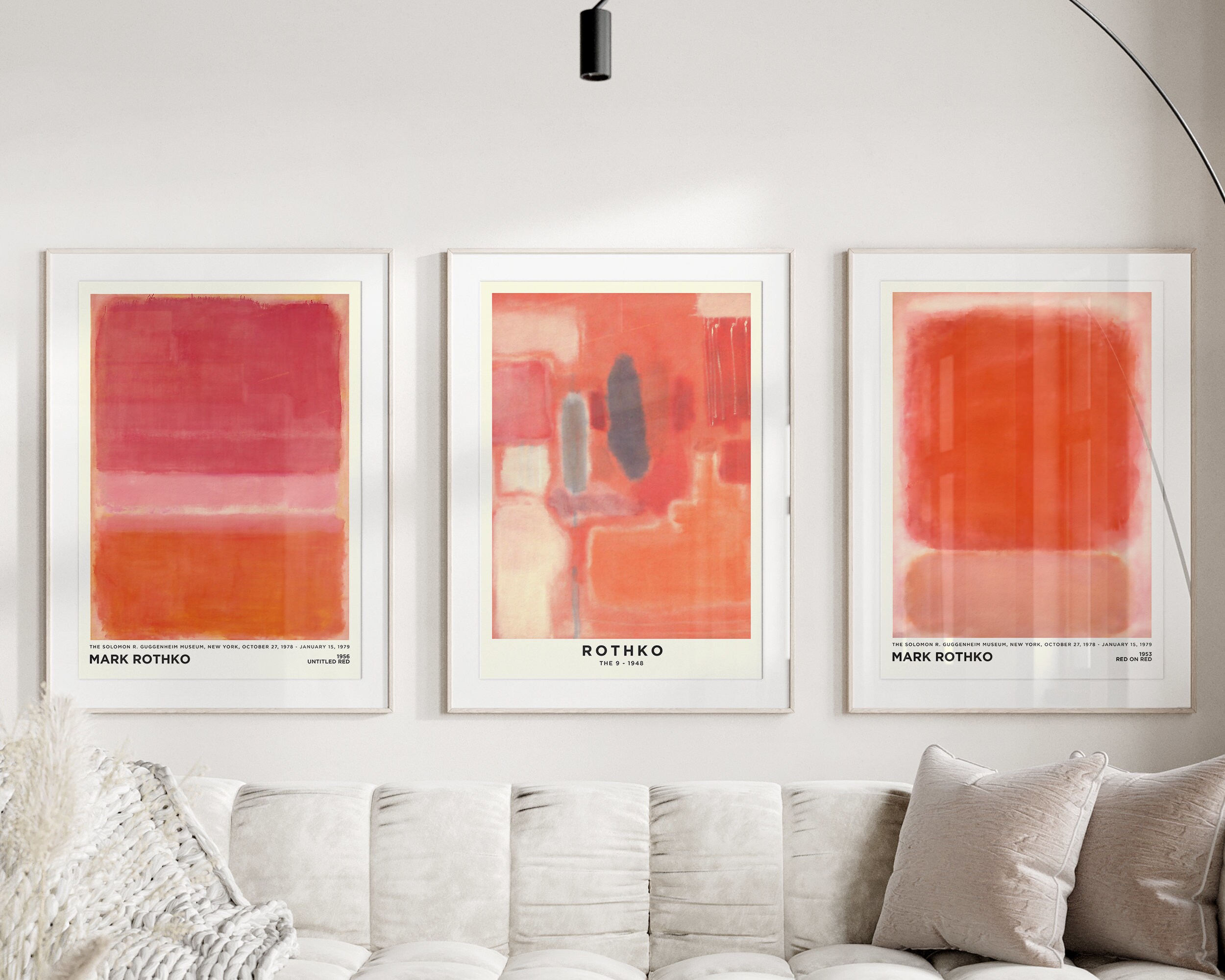 Set of 3 Wall Art Mark Rothko Prints Pink Pastel Large Abstract ...