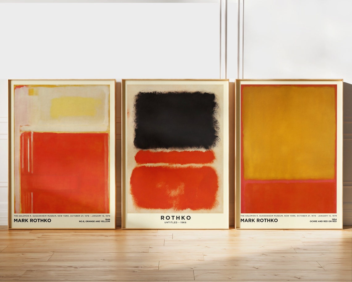 Set of 3 Wall Art Mark Rothko Prints - Black Orange Large Abstract ...