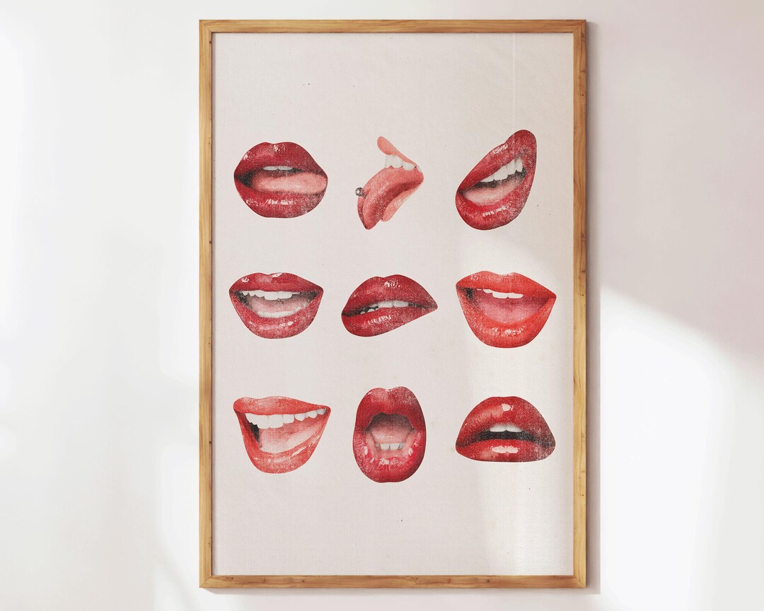 Retro Sexy Lips Poster - Vintage Lipstick Print - Trendy Wall Art for ...
