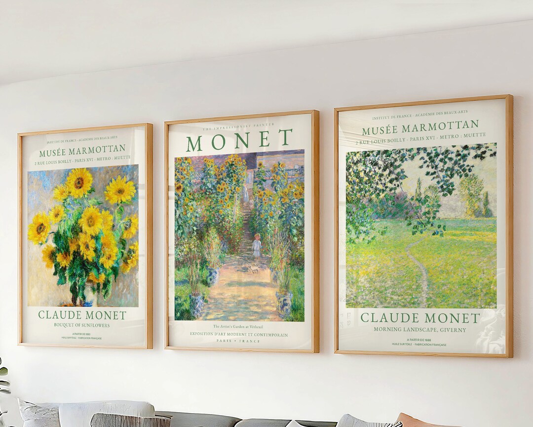 Set of 3 Wall Art Claude Monet Print - Vintage Sunflowers Painting ...
