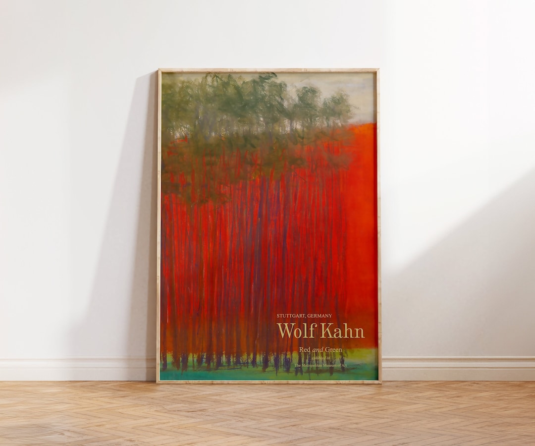 Wolf Kahn Print - Red Forest Painting - Vintage Nature Trees Landscape ...