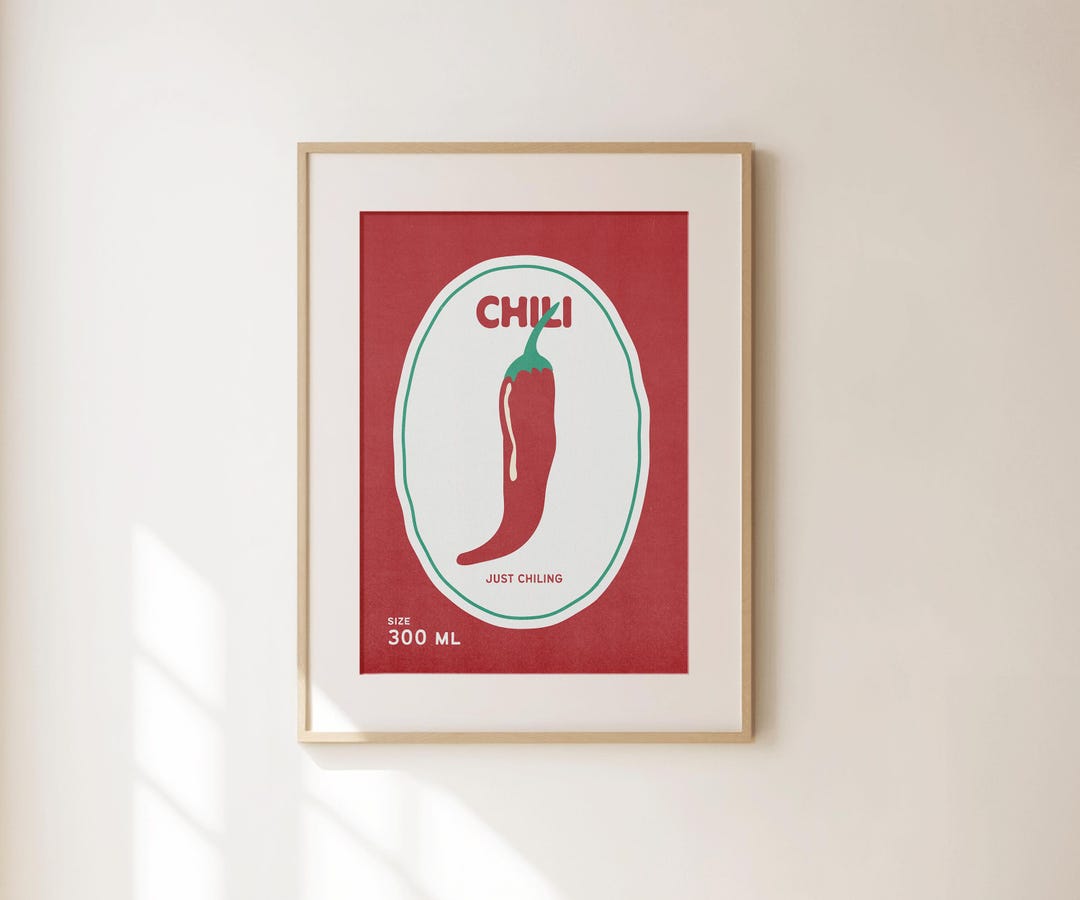 Just Chilling Print - Funny Chili Wall Art - Retro Kitchen Decor ...