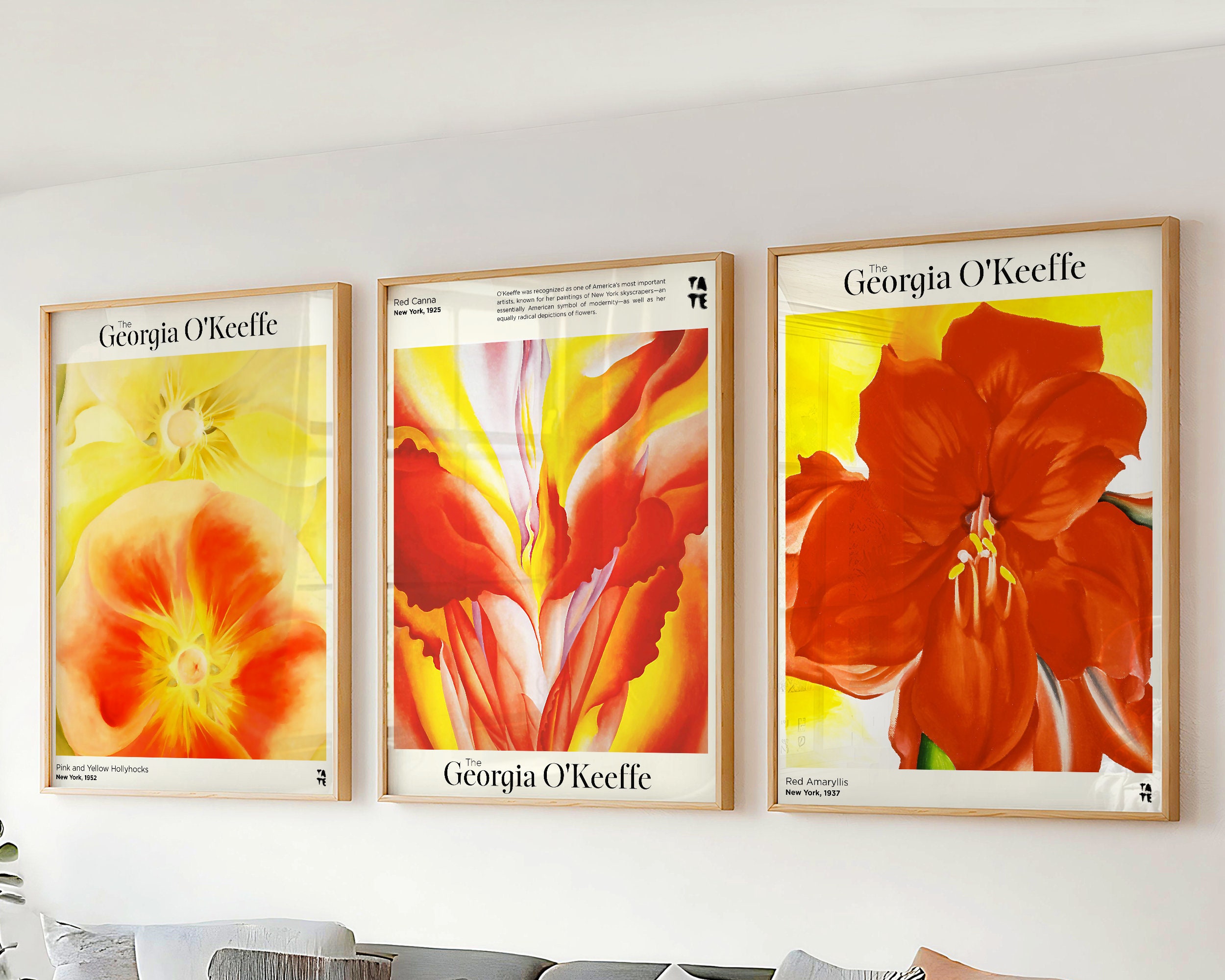 Set of 3 Wall Art Georgia O'keeffe Prints - Red Yellow Flower Triptych ...