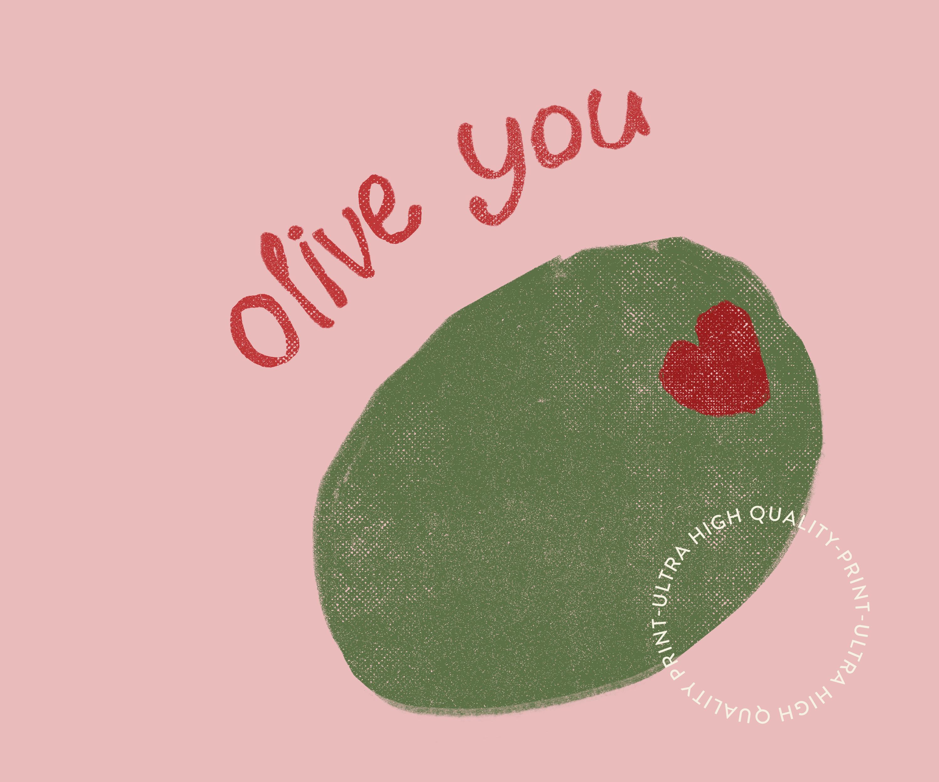 Olive You Prints, Olive Wall Art, Funny Olive Print, Pink Wall Art ...