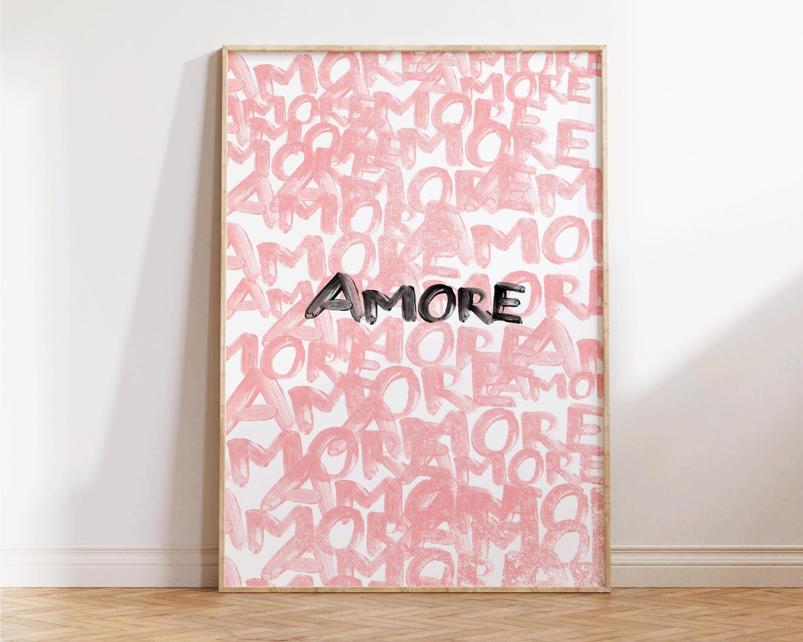 Amore Print - French Love Retro Pink Wall Art - Vintage Girly Decor ...