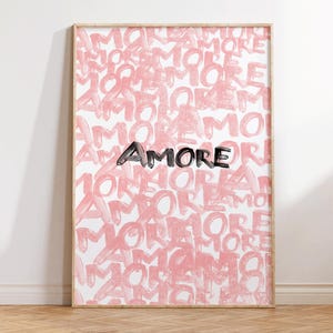 Amore Print - French Love Retro Pink Wall Art - Vintage Girly Decor ...