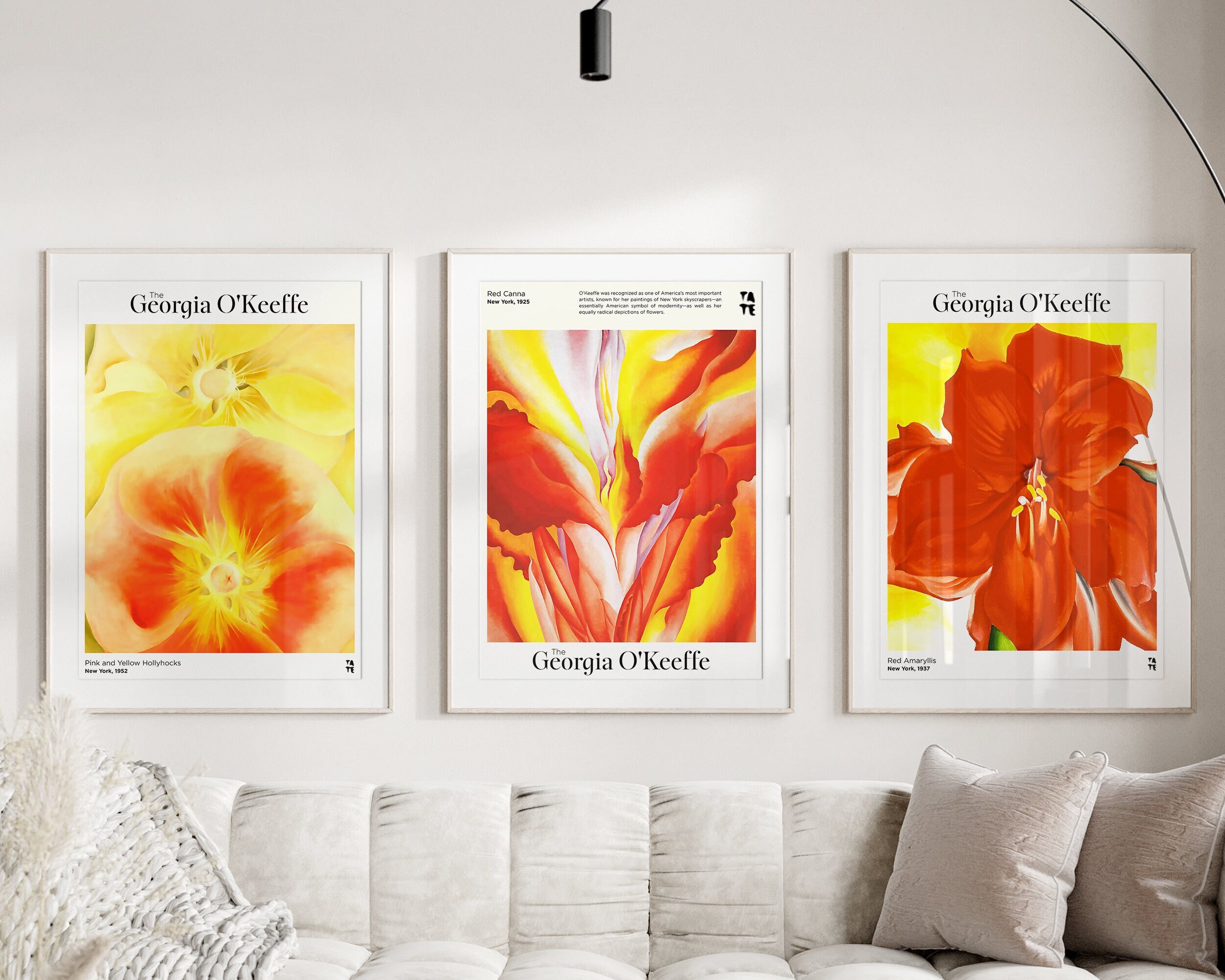 Set of 3 Wall Art Georgia O'keeffe Prints - Red Yellow Flower Triptych ...