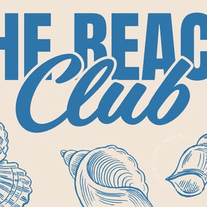 The Beach Club Print - Large Retro Beach Wall Art - Shells Illustration ...