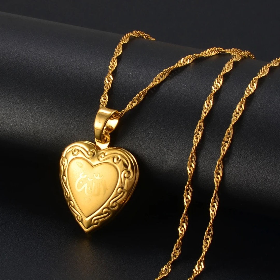 21k Gold Plated ALLAH Heart Locket Heart Locket Muslim - Etsy