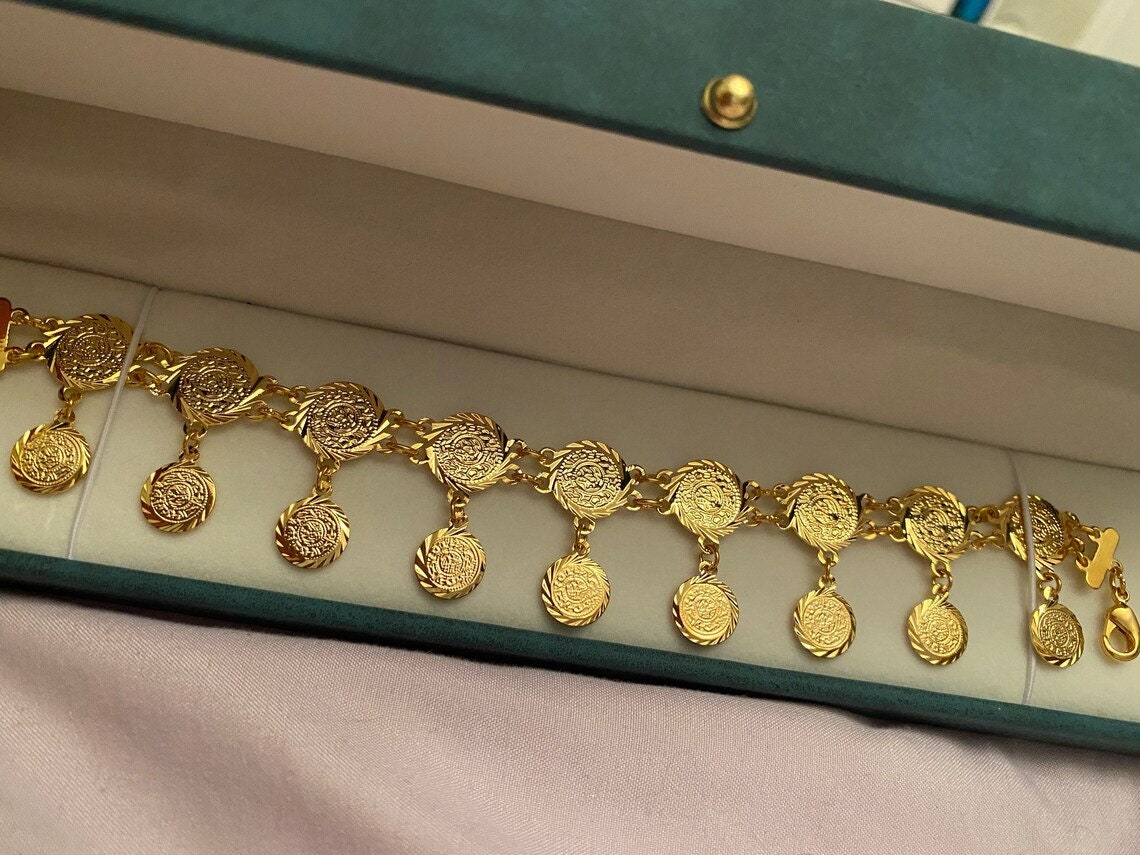 21k Gold Plated Lira Bracelet Turkish Lira Bracelet Coin Jewelry Lira ...