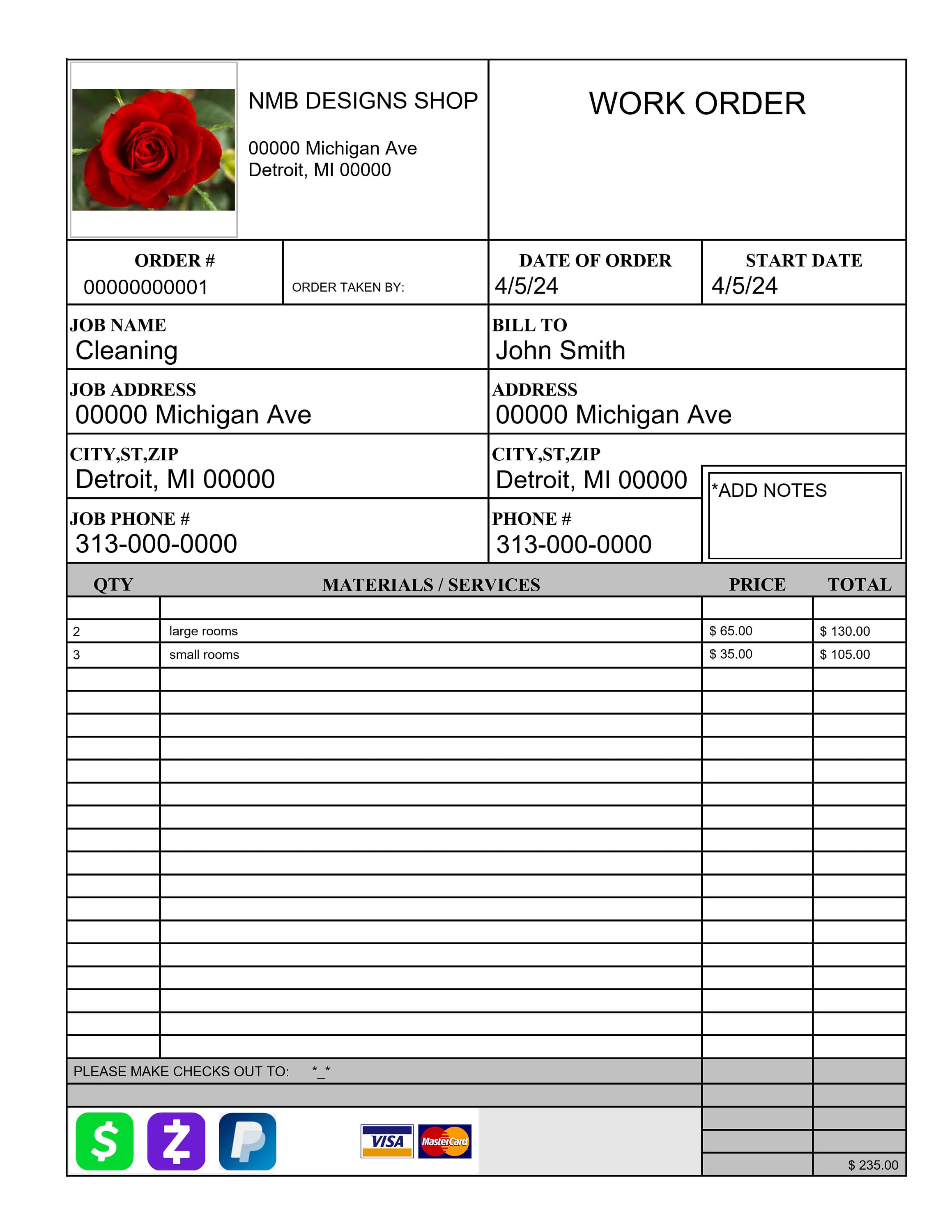 Simple Fillable PDF Quote, Work Order, Invoice Form - Etsy