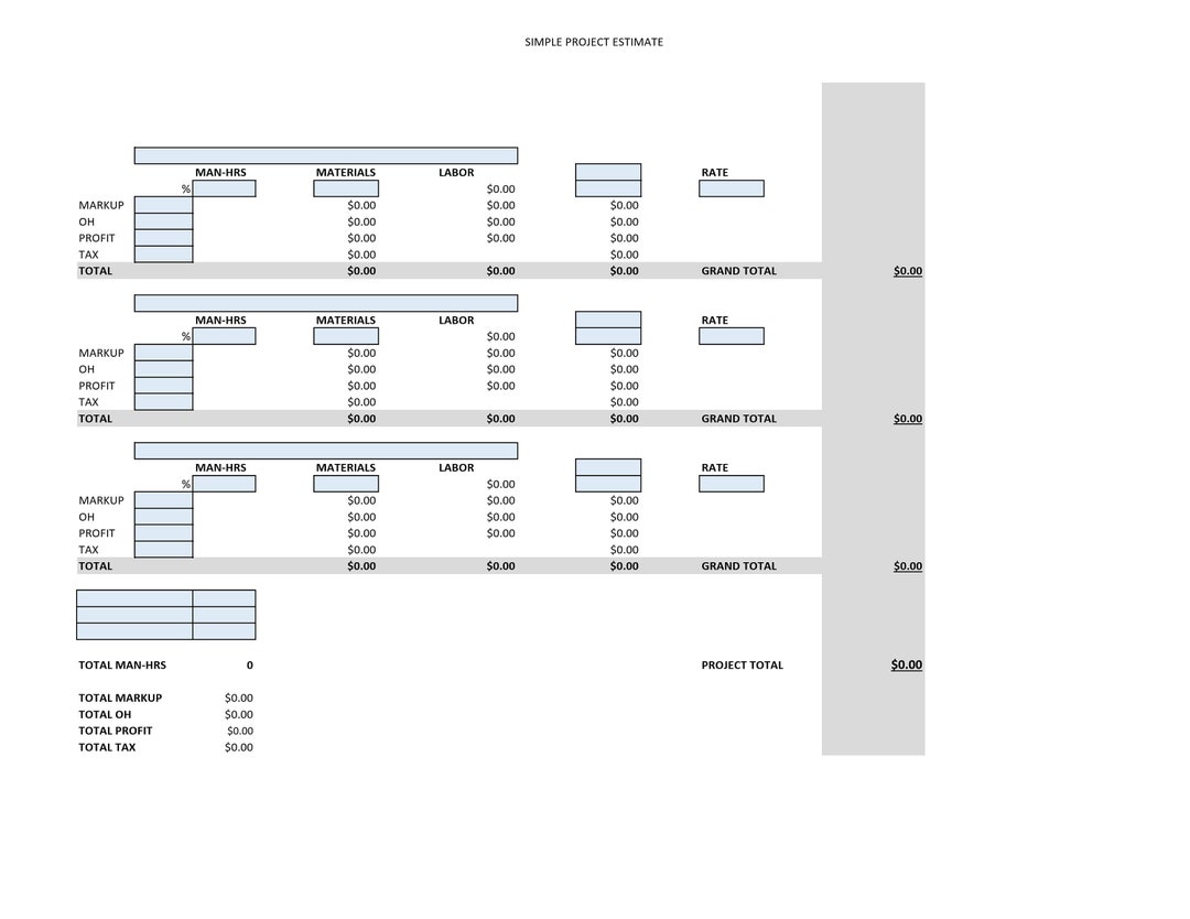 Simple Project Estimate Spreadsheet - Etsy