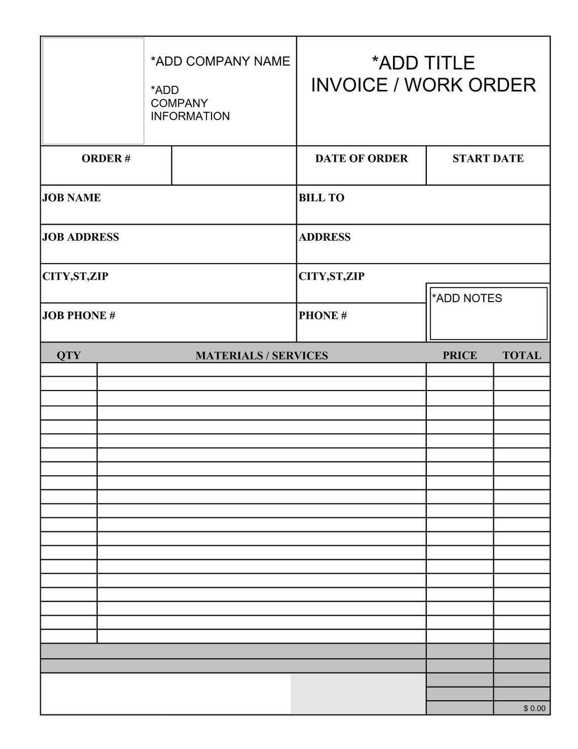 Simple Fillable PDF Quote, Work Order, Invoice Form - Etsy